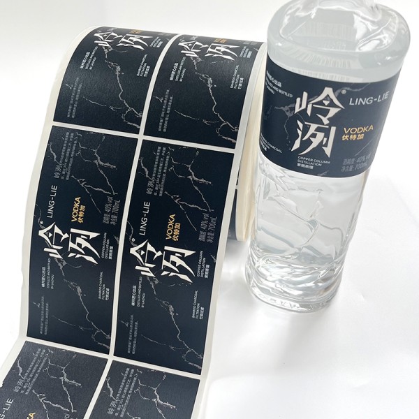 Quality Luxury Printing Wine Bottle Vodka Packaging Label Gold Foil Stamping Rich Texture Varnished Embossed Sticker for sale