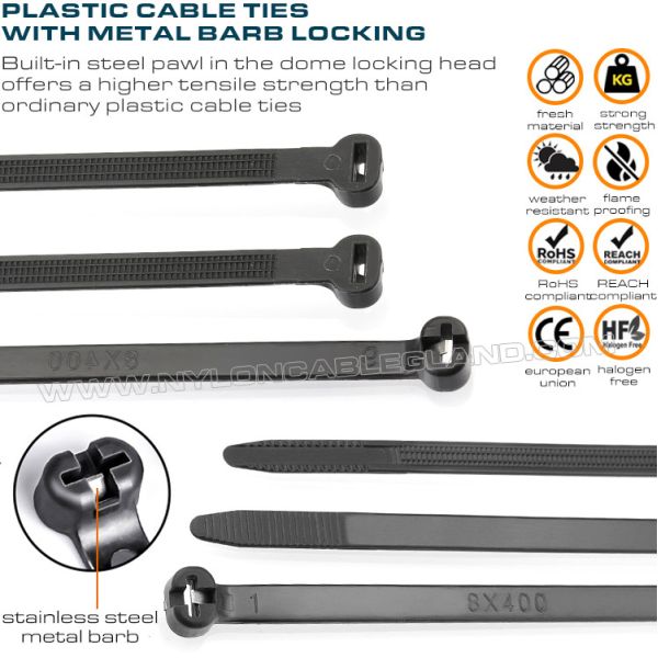 Quality Stainless Steel Barb Cable Tie 400mm x 8, Ø9-108mm Adjustable Metal Tooth Cable Tie 550N (112LBS) for Shipbuilding for sale