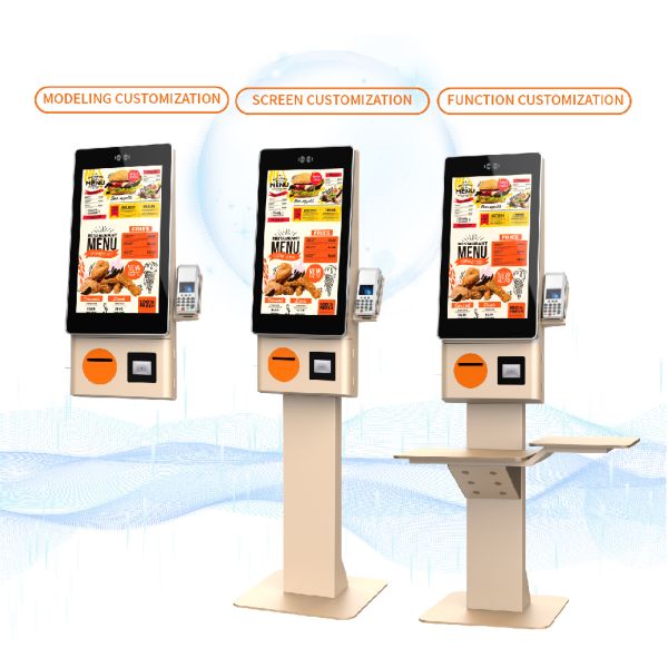 Quality 23.8inch Touch Screen Display Self Checkout Kiosk Printer Scanner Cashless for sale