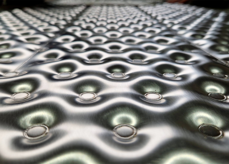 Close-up of laser-welded pillow-plate surface