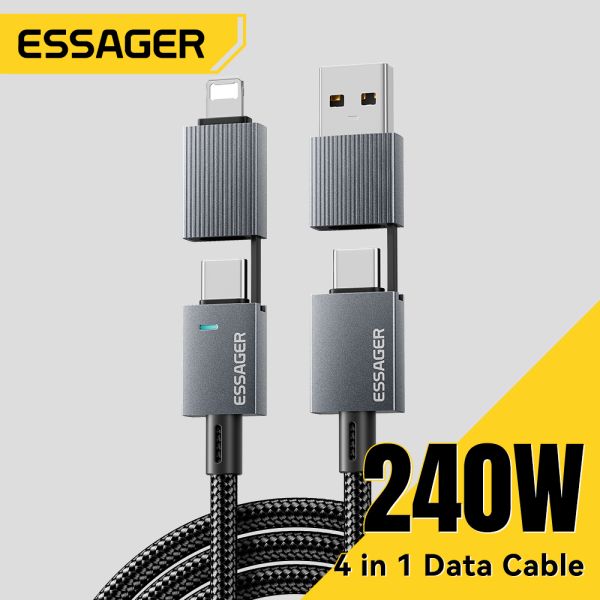 Quality ESSAGER ES-X80 240w 4 In 1 Usb Type C Lightning Fast Charging Data Cable Braided for sale