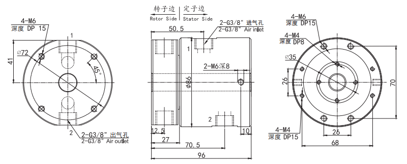 3002012 series 3002012 Series G3/8 2 Passage Pneumatic & Electric Rotary Union slip ring Drawing 