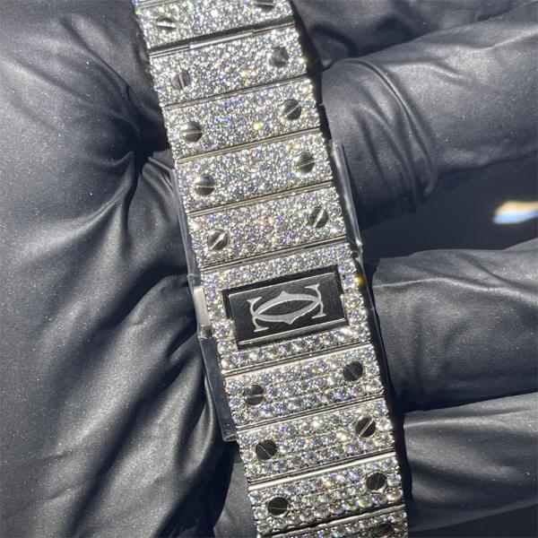 Quality Cartier Santos Iced Out Moissanite Watch for sale