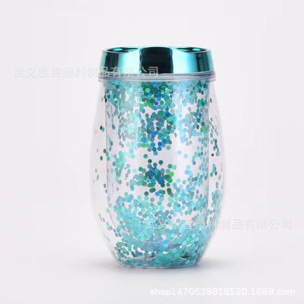 Quality Amazon U-shaped 12oz Wine Glass Egg Cup Double-layer Portable Plastic Cup Outdoor Drink Water Cup for sale