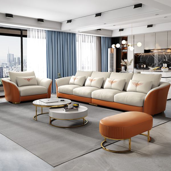 Quality Italian Design Luxury Home Modular Leather Sofa Set Villa Furniture Wood Frame Large Living Room Sectional Sofa for sale