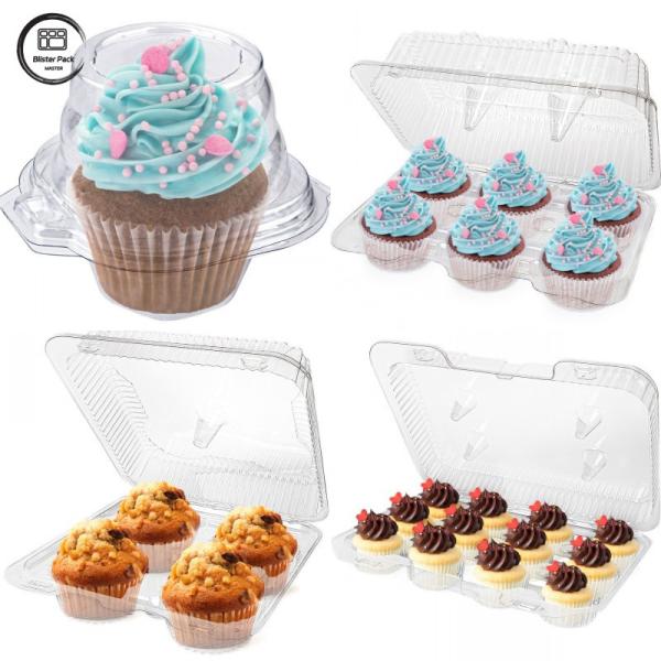 Quality Clear PET Cupcake Clamshell Containers Custom Secure & Desserts Transparent Cake for sale