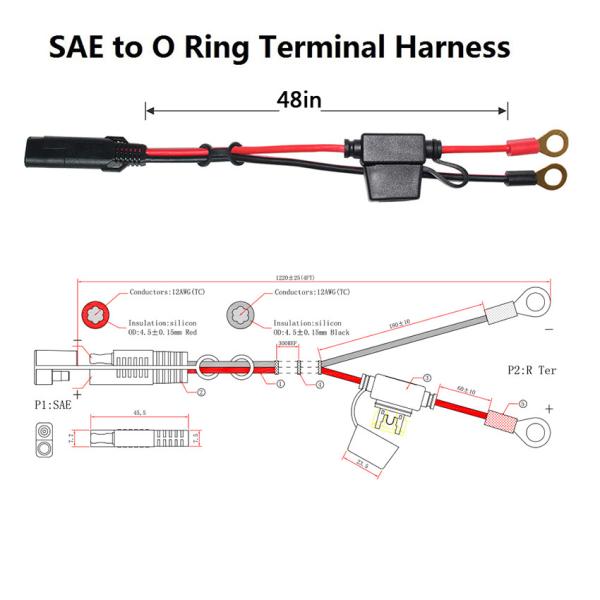Quality 2468 20AWG SAE 2 Pin Extension Cable With Wire Eyelet Lugs Customized for sale