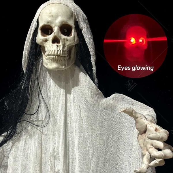 Quality Customized Plastic Hanging Ghost Halloween Themed Decorations Light Up Skeleton for sale