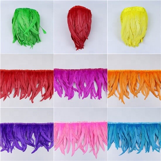 Quality 10-12inch Rooster Coque Feather Fringe Trim with Satin Ribbon Tape for sale