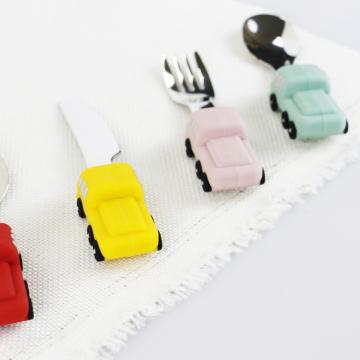 Quality Toddler Stainless Steel Baby Spoon With Car Shape Silicone Handle for sale