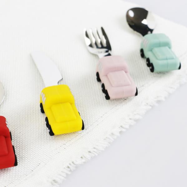Quality Toddler Stainless Steel Baby Spoon With Car Shape Silicone Handle for sale