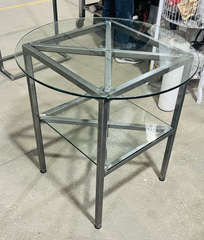 Quality 30inch Retail Display Round Tempered Glass Table With Shelf Quick Assembly for sale
