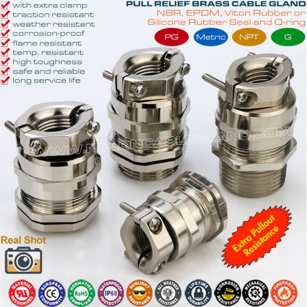 Quality IP68 Waterproof NPT Cable Glands Nickel-Plated Brass with Stress Relief (Tension Relief) for sale