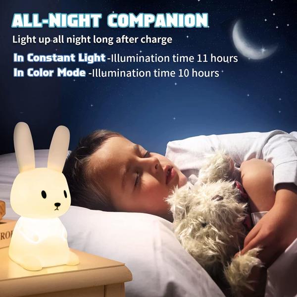 Quality Bunny Cute 3 Hours 7 Colors Silicone LED Night Light For Camping Reading for sale