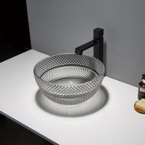 Quality Toilet Round Black Vessel Sink Glass Bathroom Crystal Transparent for sale