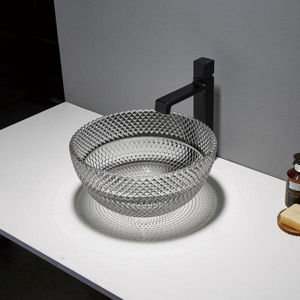 Quality Toilet Round Black Vessel Sink Glass Bathroom Crystal Transparent for sale