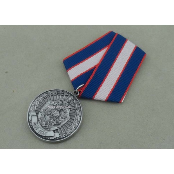 Quality Antique Silver Government Short Ribbon Medals , Awards Medallions With Brass Material for sale