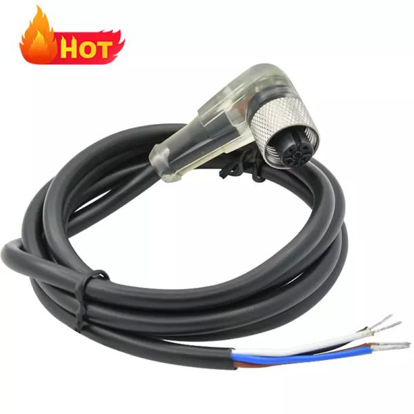 Quality Rigoal 90 Degree M12 Waterproof Connector 4 Pin A Code LED Transparent Female Wire for sale