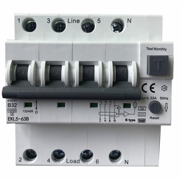 Quality EKL5-63B 40Amp 63A Type B RCBO B32 400V 30mA MCB Circuit Breaker for sale
