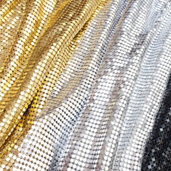 Quality 200gsm Woven Metal Fabric , Round Metallic Sequin Fabric With Shimmer for sale