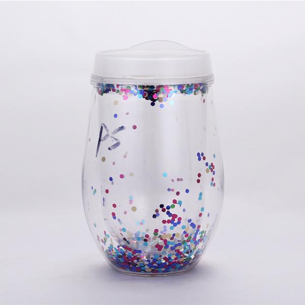 Quality 300ml Double-layer Egg-shaped Plastic Cup With U-shaped Straw Comes With Straw for sale