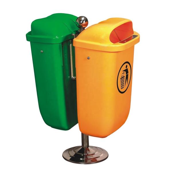 Quality Outdoor Standing Induction Type Eco-friendly 50L Green Small Double Bins Plastic Waste Bin for sale