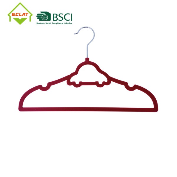 Quality Cute Car Shaped No Trace 33cm Non Slip Velvet Hangers for sale