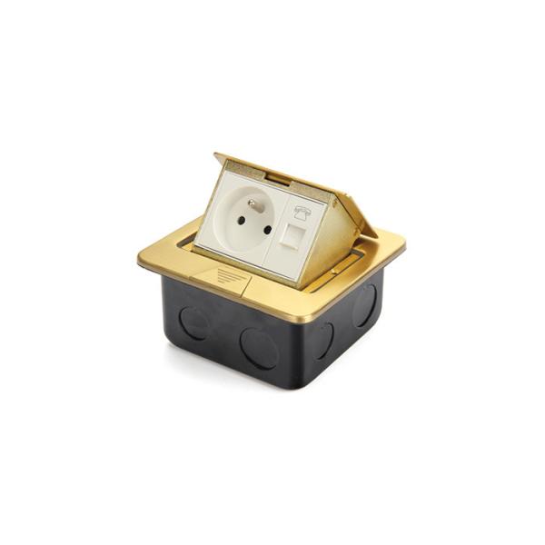 Quality Hidden Brass Pop Up Floor Outlet With Modular Jack , Gold French Socket for sale