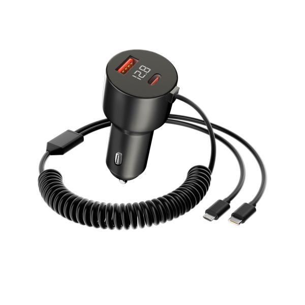 Quality High Power 12V 24V PD QC 3.0 USB-C Dual Type-C Car Charger for Laptop and Mobile Phone for sale
