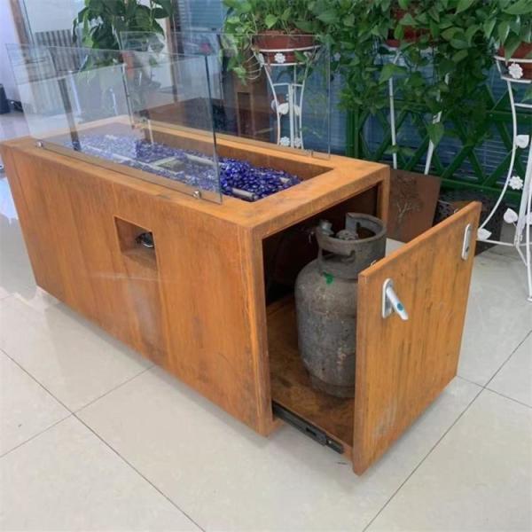 Quality Rectangle Hidden LP Tank Corten Steel Gas Fire Pit Table For Backyard  Propane Burner for sale