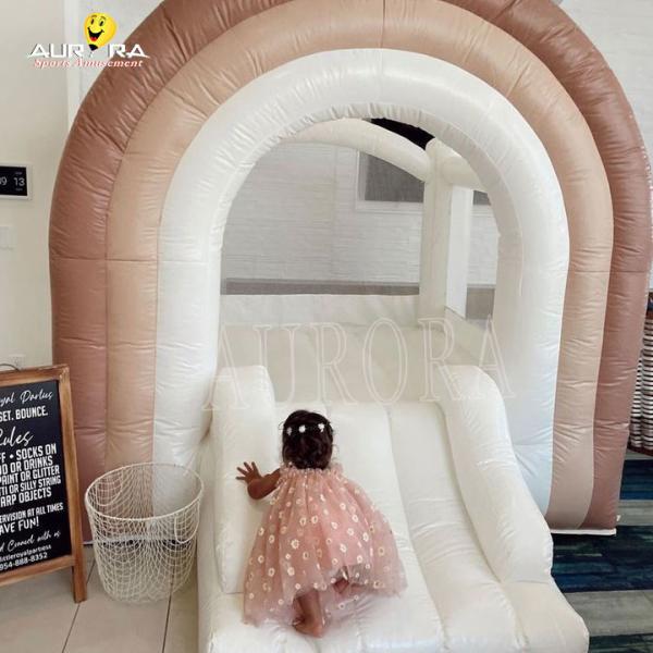 Quality White Brown Pink Inflatable Soft Play Equipment Playground Ball Pit With Slide for sale
