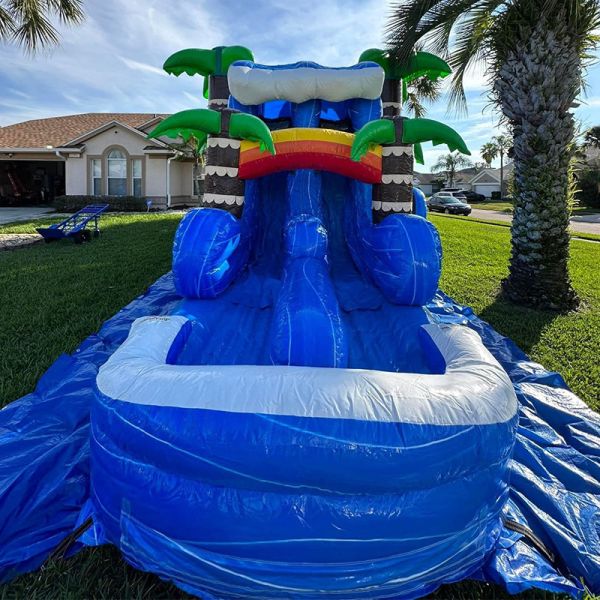 Quality Kids Playground Inflatable Bounce House with Slide Pool and Palm Tree for sale