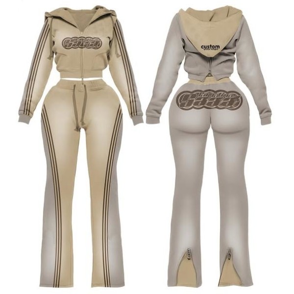 Quality Custom Logo Women Clothing 2026 Sweatsuits Y2k Autumn Zipper Hoodie Flared Pants Jogger Tracksuit Slim Two Piece Loungewear Set for sale