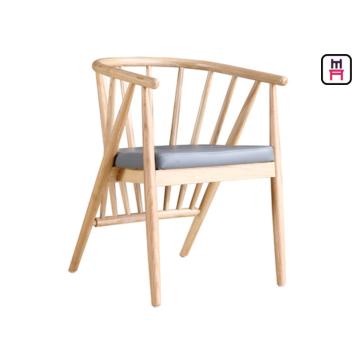 Upholstered Ash Chair Vertical Wood Restaurant Chairs Leather Seats Modern