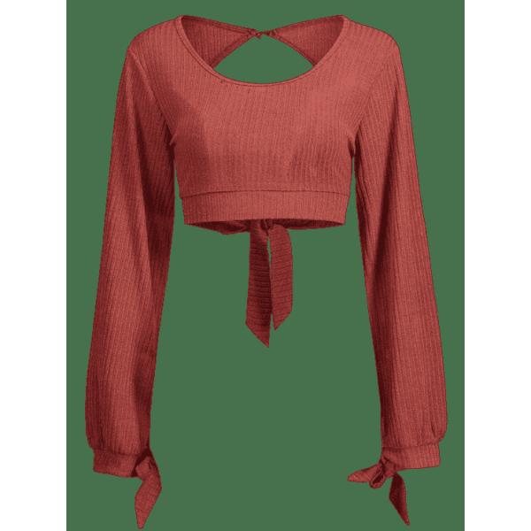 Quality Open Back Knotted Cut Out Long Sleeve Knit Top Women for sale
