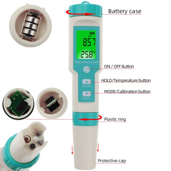 Quality 2024 Digital 7 in 1 Salinity TDS Units Water Tester for pH/TDS/EC/TEMP for sale