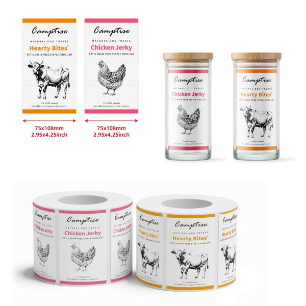 Quality Custom Printed Waterproof Packing Label Hearty Bites' and Chicken Jerky Label Design for Transparent Bottle Labels for sale