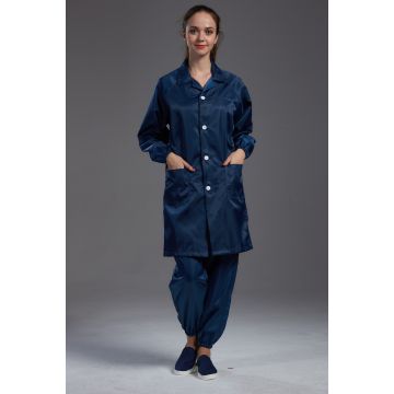 Quality Cleanroom resuable Anti static ESD smock Labcoat dark blue with conductive fiber for sale