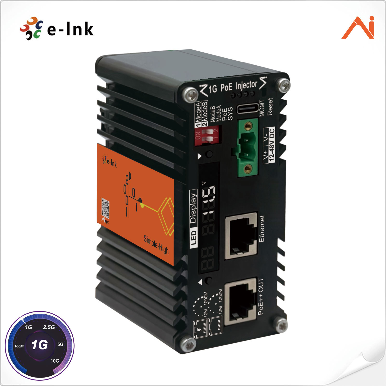 Quality AI Smart Managed 60W Industrial PoE++ Injector with 9–54V Voltage Booster for Harsh Environments for sale