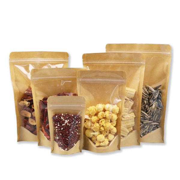 Quality Customizable Stand up Pouch With Window  Kraft Paper Food Packaging Bag Ziplock Bag for sale