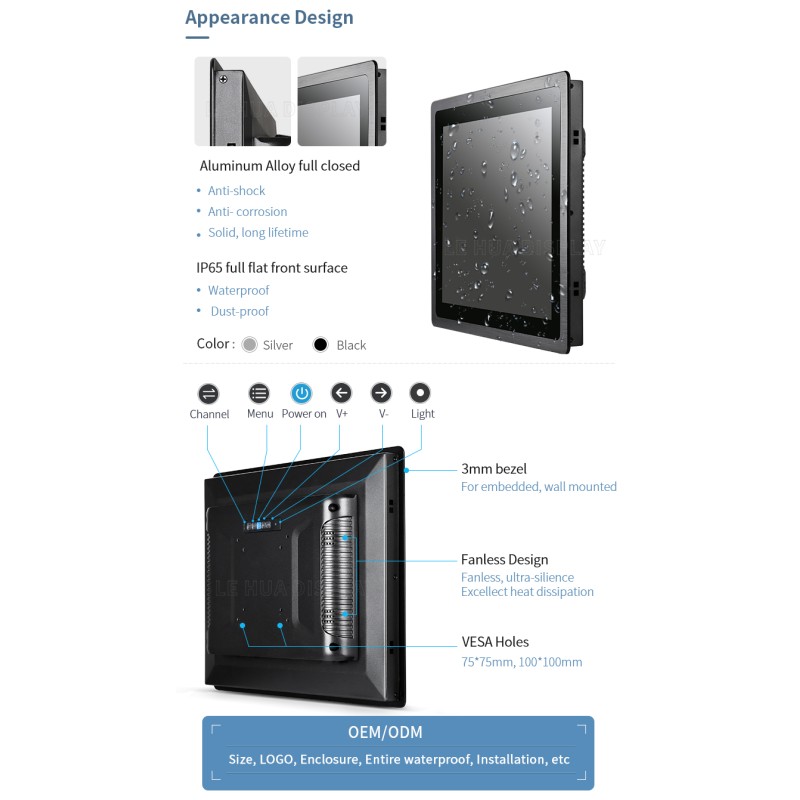 1280x800 10 inch waterproof industrial TFT lcd capacitive/resistive touch screen embedded monitor