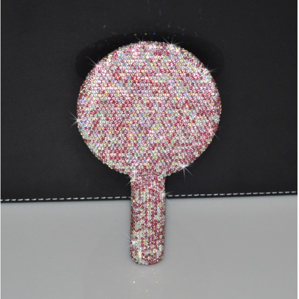 Quality Light Pink Circle Rhinestone Mirror for On-the-Go Touch Ups and Makeup for sale