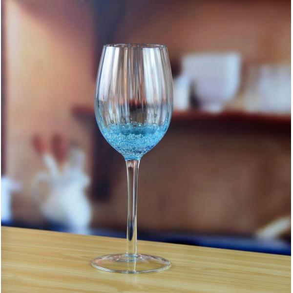 Quality Handmade Ocean Blue Wine Goblet Glass With Sparkling Bubbles for sale