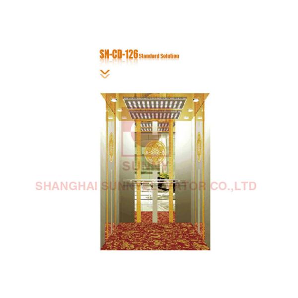 Quality Soft Lighting Elevator Cabin Decoration With Titanium Gold Mirror / Etched for sale