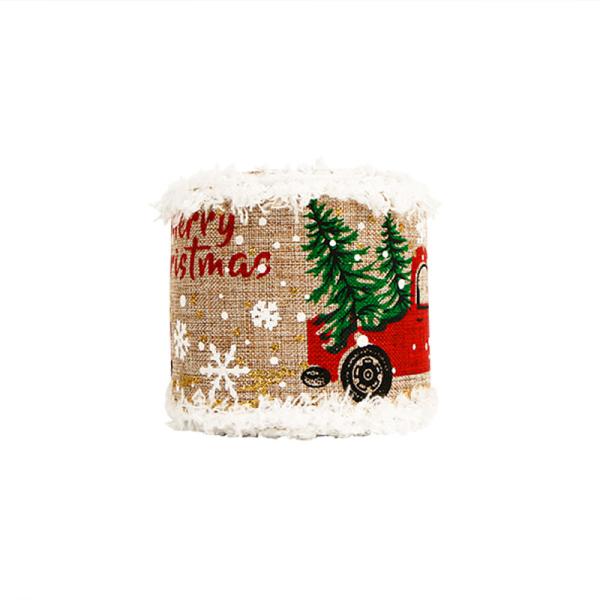Quality 63MM MSD Christmas Wired Burlap Ribbon with Snow and Candy Print Create Festive for sale