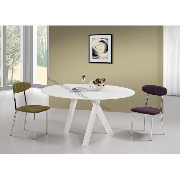 Quality Super White Painted Tempered Glass Dining Table Dia 1.5 Meter Streamlined Legs for sale