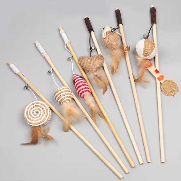 Quality Linen Feather Pet Training Products Interactive Cat Toy Teaser Multiple styles for sale