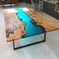 Quality Epoxy Resin Live Edge River Wood Plank Dining Table Counter Desk Top Home for sale
