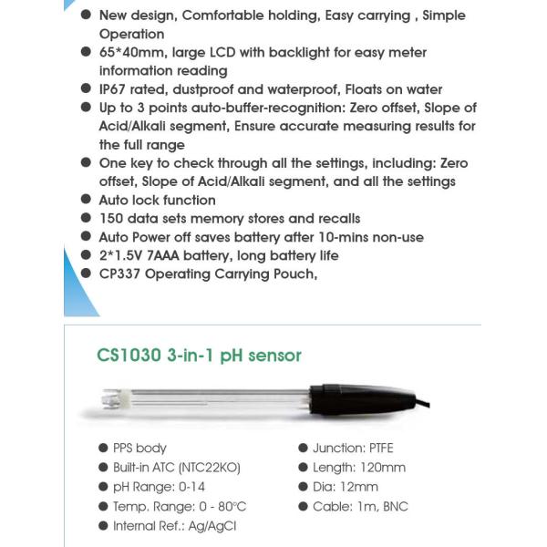 Quality Handheld Portable Digital ORP pH Meter with 65*40mm Multi-line LCD Backlight for sale