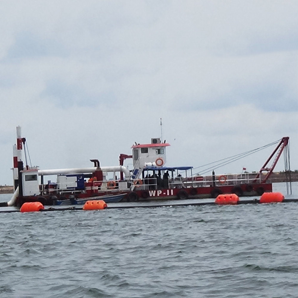 Close-up view of cutter suction dredger components
